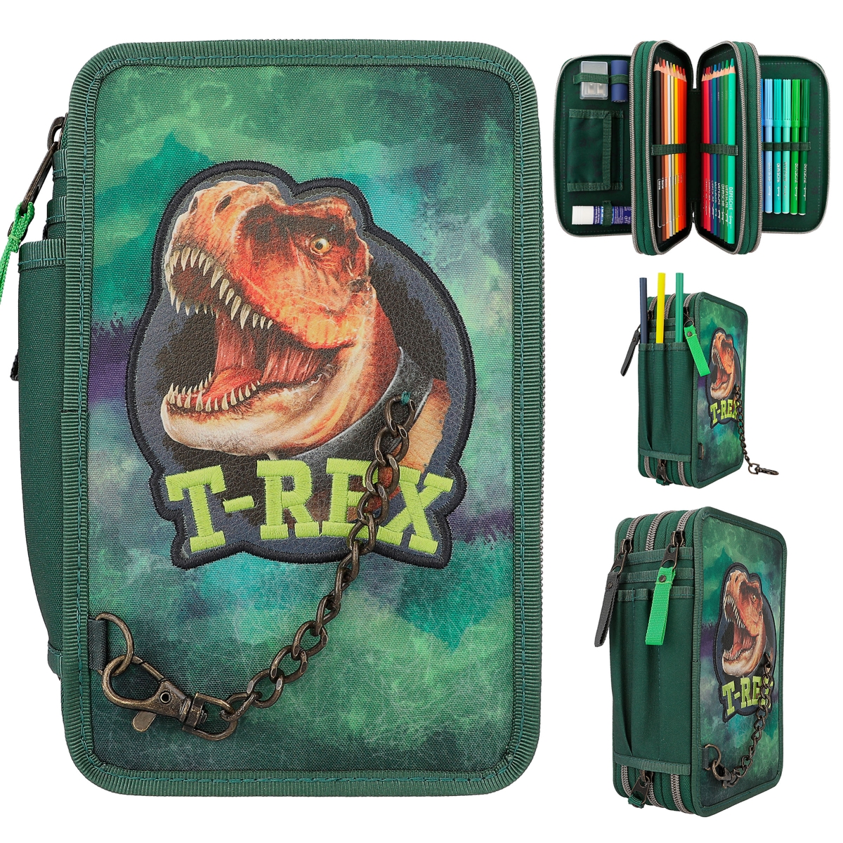 Depesche - Dino World Triple Pencil Case T-Rex Green